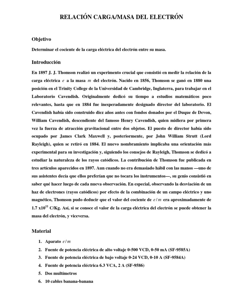 Relación Carga - Masa Del Electrón | PDF | Electrón | Campo magnético