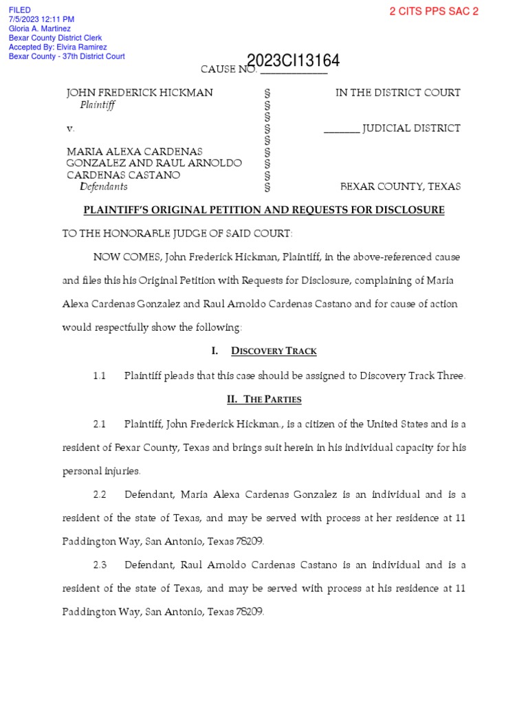 Plaintiff'S Original Petition and Requests For Disclosure: Iscovery Rack | PDF | Negligence ...