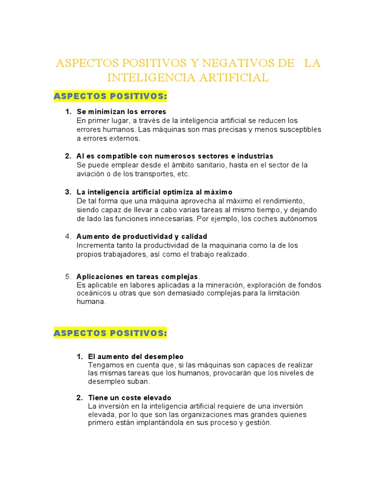 Aspectos Positivos y Negativos de La Ia | PDF | Inteligencia artificial ... Aspectos Positivos y Negativos de La Ia | PDF | Inteligencia artificial ...