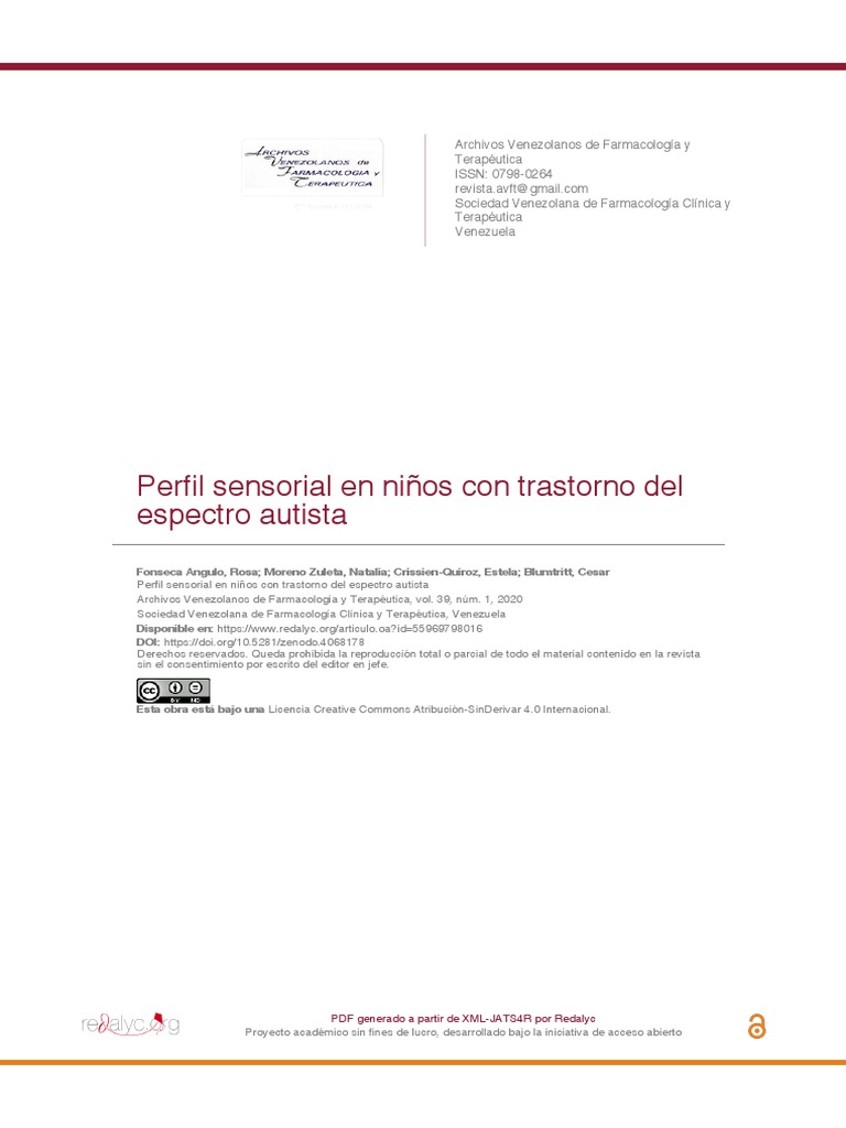 Perfil Sensorial en Niños Con TEA | PDF | Espectro autista | Manual Diagnóstico y Estadístico de ...