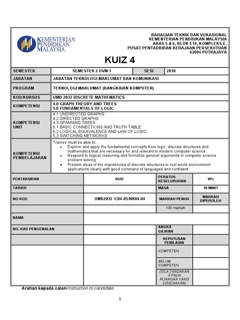 KUIZ 4 (Chap 4 Dan Chap 5) | PDF | Vertex (Graph Theory) | Mathematical Relations
