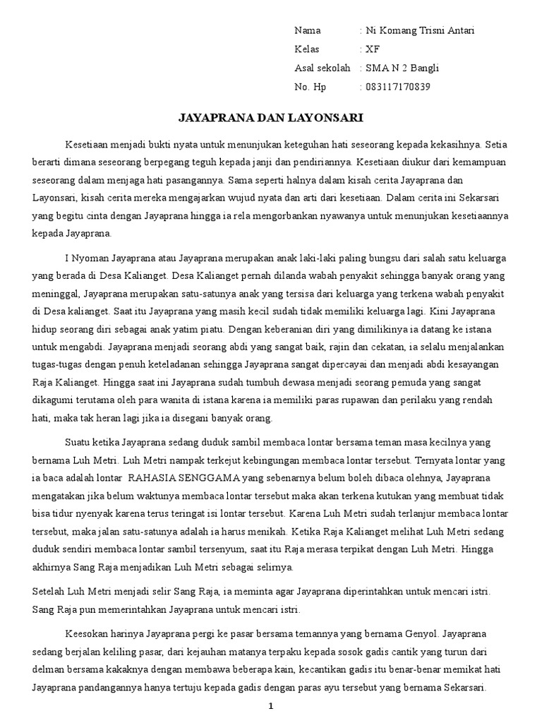 Jayaprana Dan Layonsari | PDF | Fiksi Misteri, Thriller, & Kejahatan