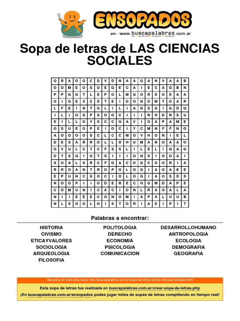 Sopa de Letras de Las Ciencias Sociales | PDF