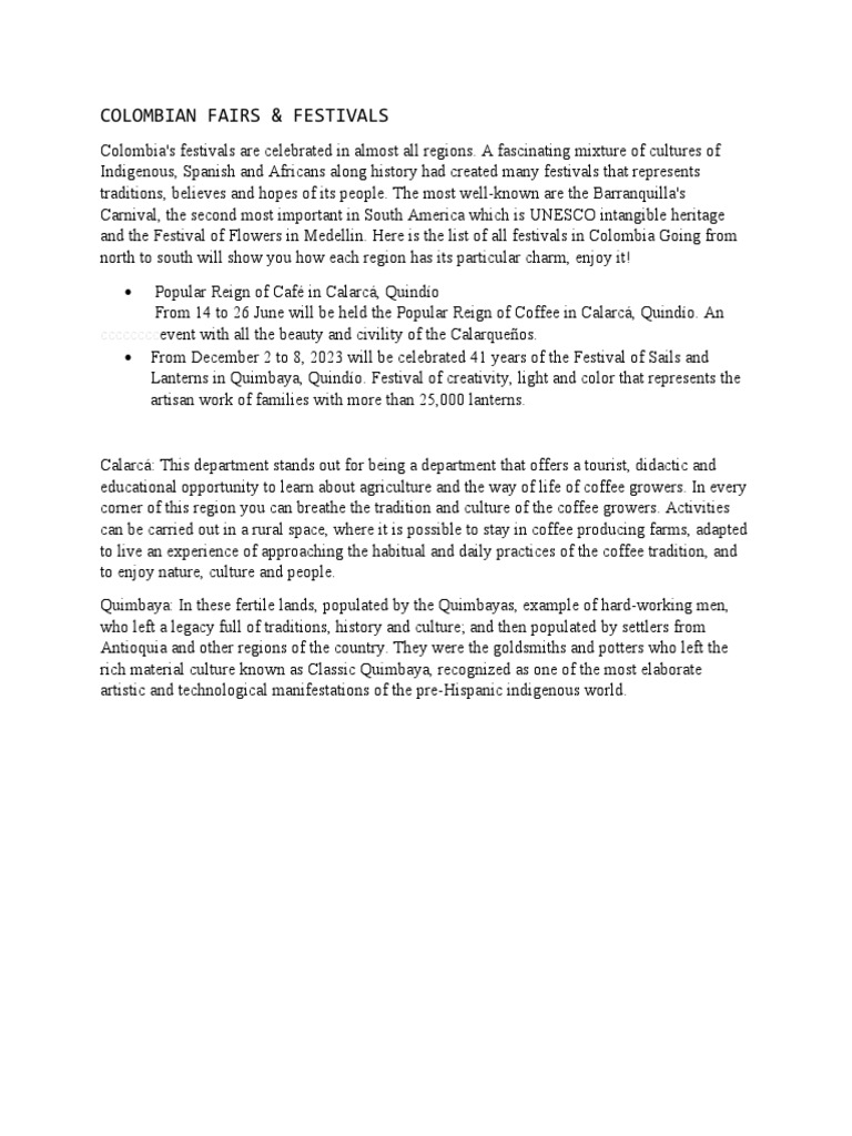 Colombian Fairs & Festivals | PDF