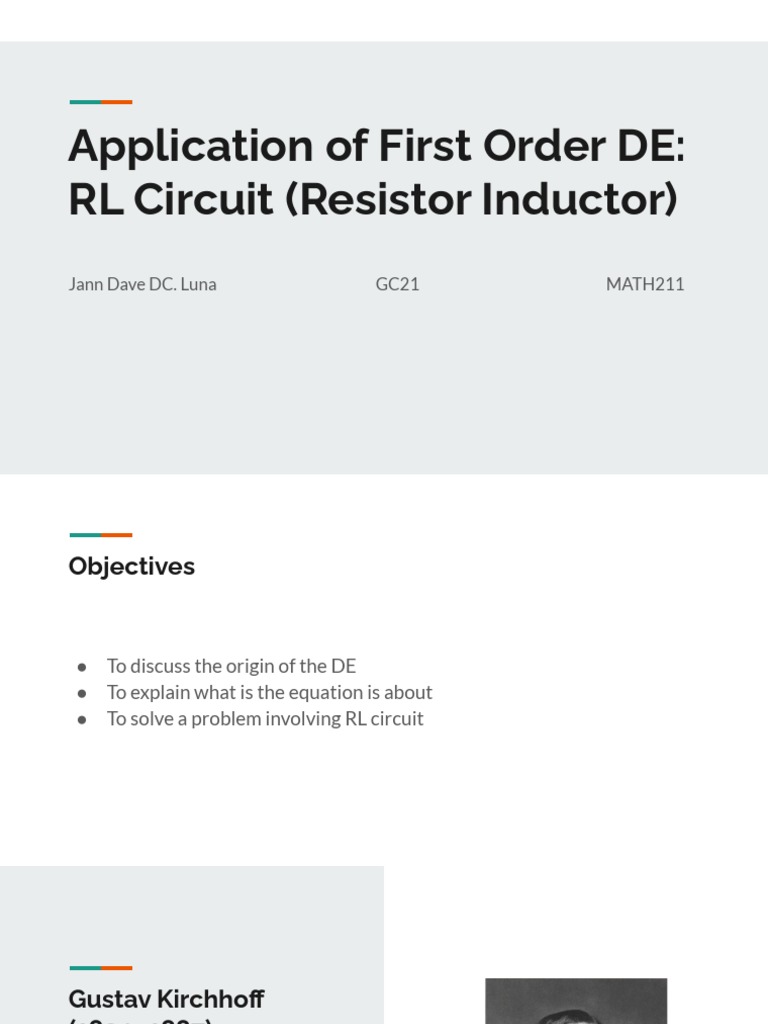 Application of First Order DE - RL Circuit (Resistor Inductor) | PDF