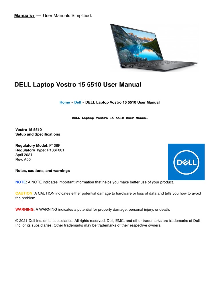 Laptop Vostro 15 5510 Manual | PDF | Usb | Computer Keyboard
