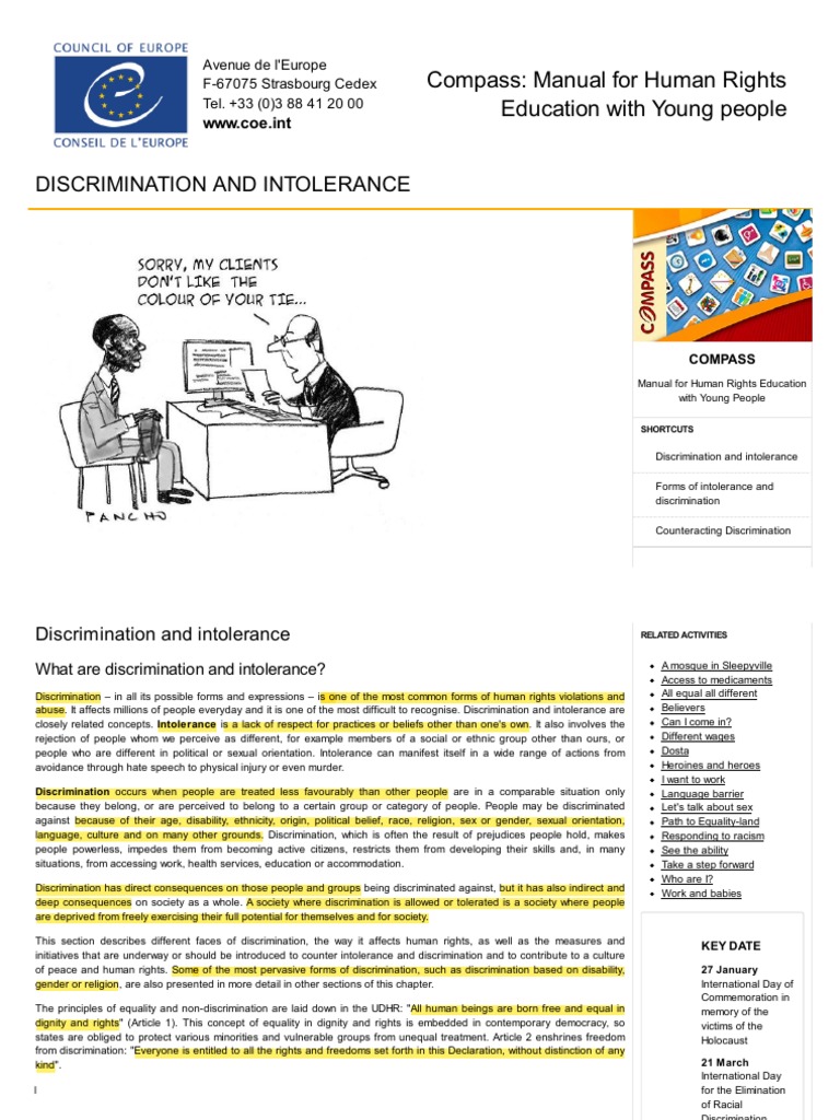 Discrimination & Intolerance For Students | PDF | Discrimination ...