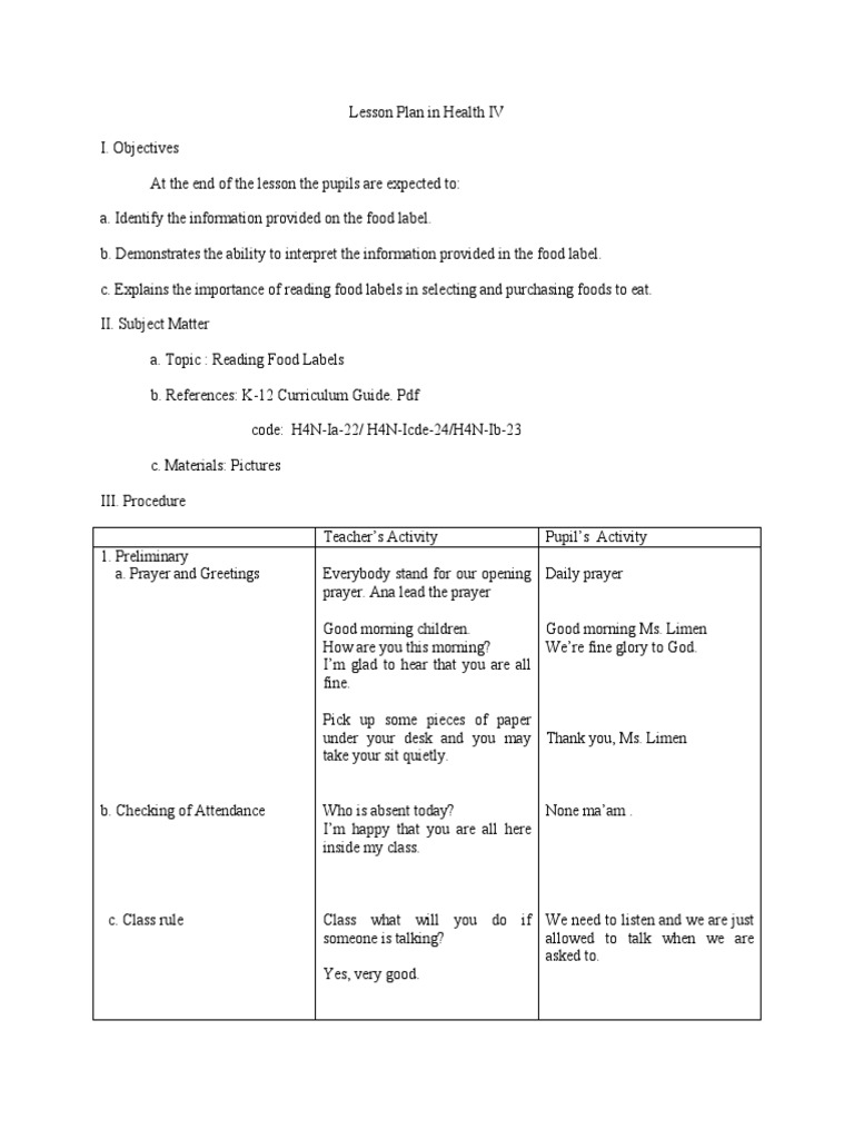 Grade 4 Lesson Plan: Food Labels | PDF | Food Allergy