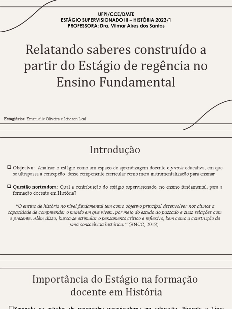 Estágio em História: Aprendizagem Docente | PDF | Lição | Pedagogia