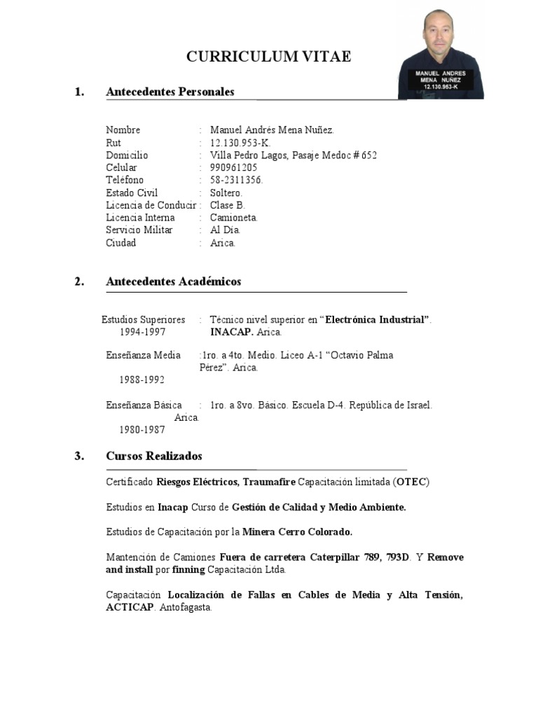 Curriculum Vitae Con Foto Formal (Actualizado) | PDF