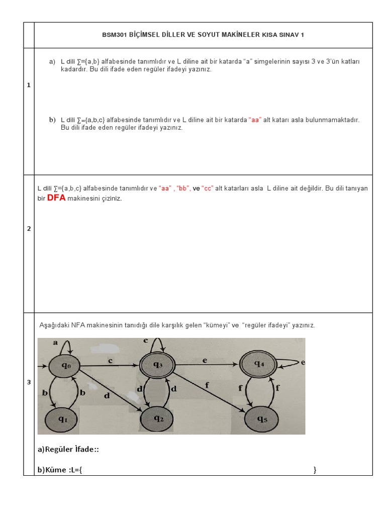 BSM301 KISA SINAV 1_Kasım2022_SORULAR | PDF