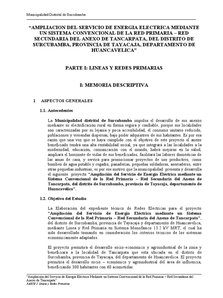 Memoria Descriptiva LP y RP | PDF | Ingenieria Eléctrica | Aislador (Electricidad)