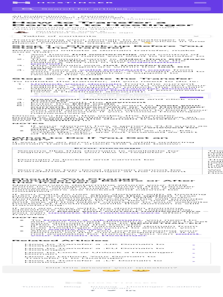 Transfer Domain to Hostinger Guide | PDF