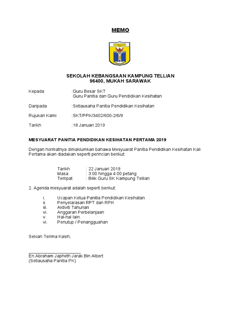 Memo Panggilan Mesyuarat 1.2019 | PDF