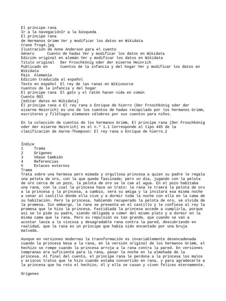 El príncipe rana | PDF | Rana | Cuentos de hadas