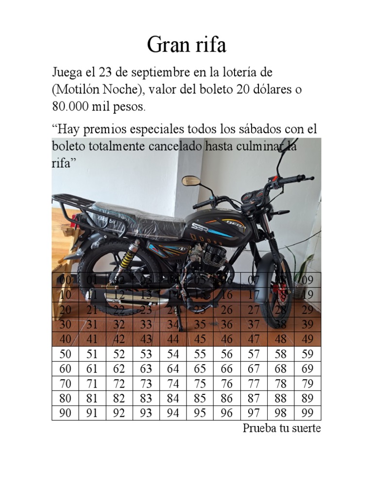 Formato de Rifa Moto | PDF