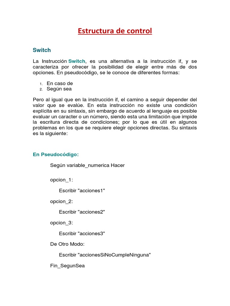 Estructura de Control Switch - Case | PDF | Informática