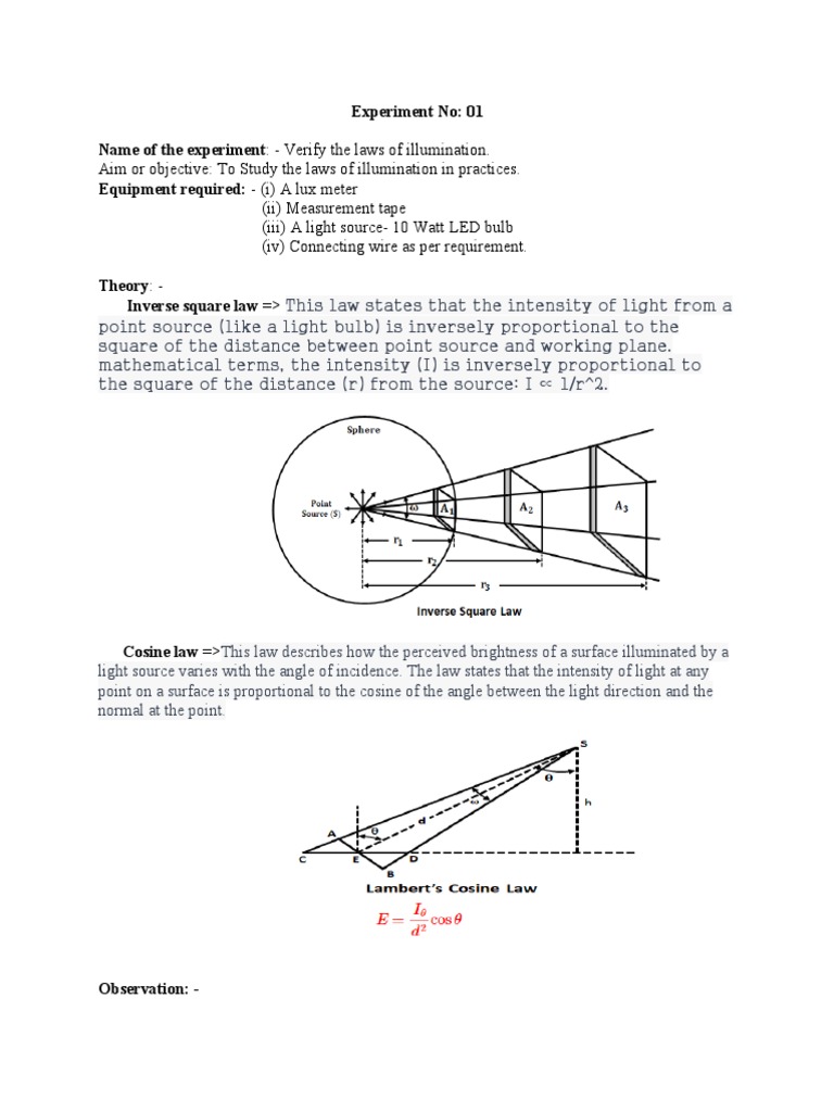 Verify Laws of Illumination Lab - I | Download Free PDF | Lighting ...