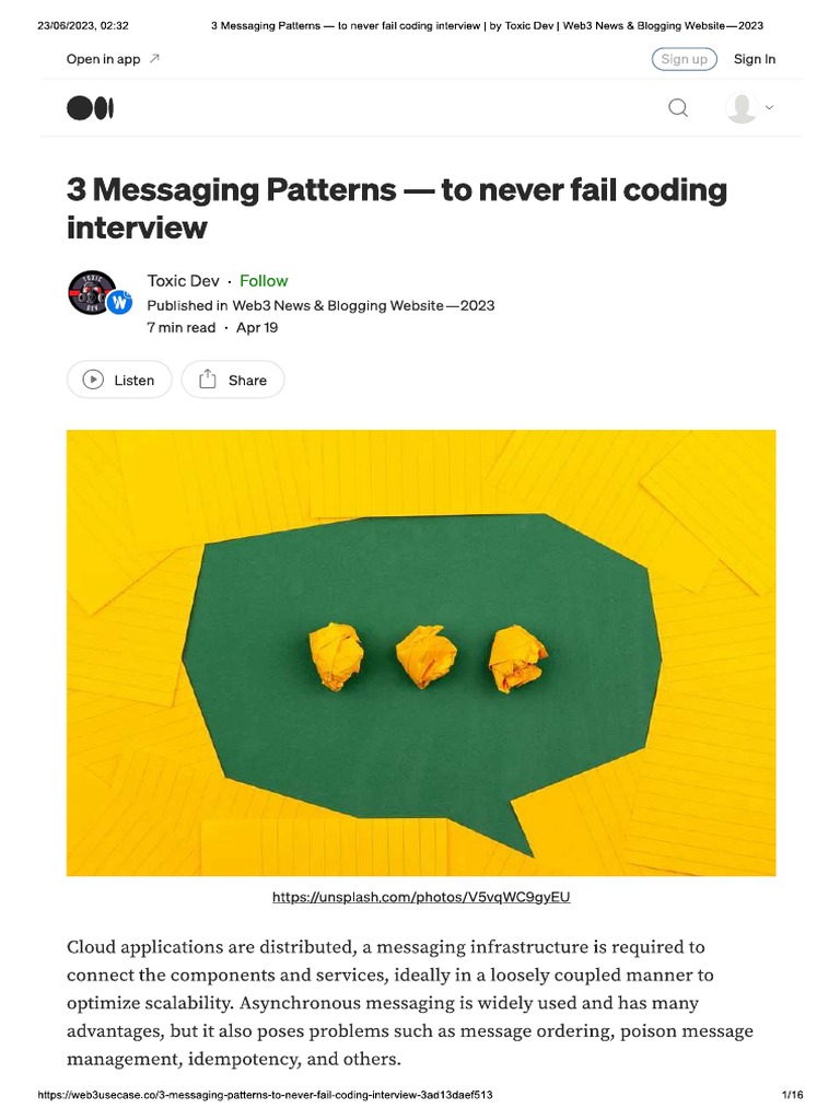 3 Messaging Patterns - To Never Fail Coding Interview | PDF
