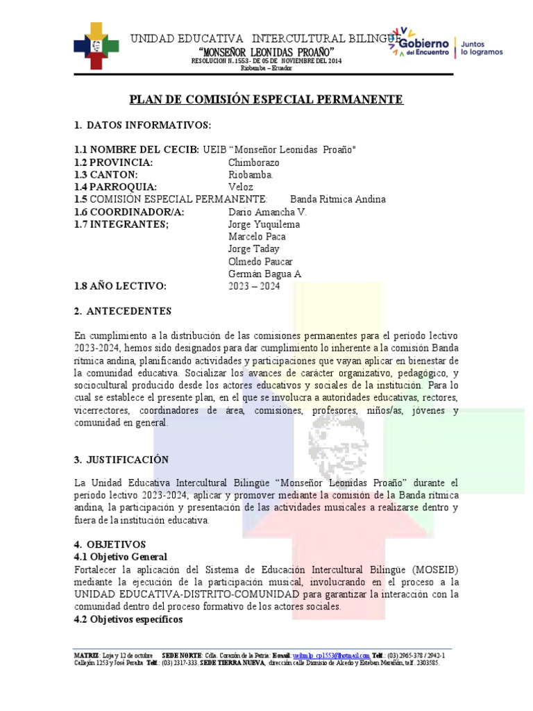 Plan Banda Rítmica Andina UEIB 2023-2024 | PDF