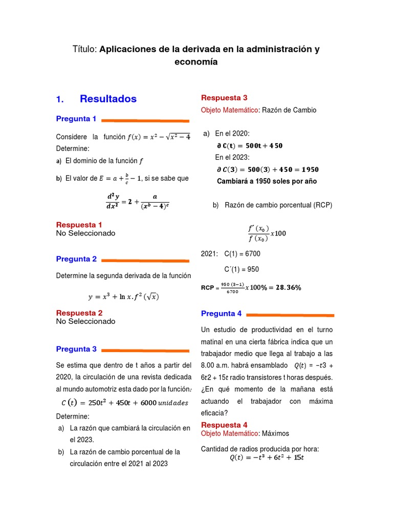 Tarea Académica MATEMATICA II | PDF | Derivado | Economias