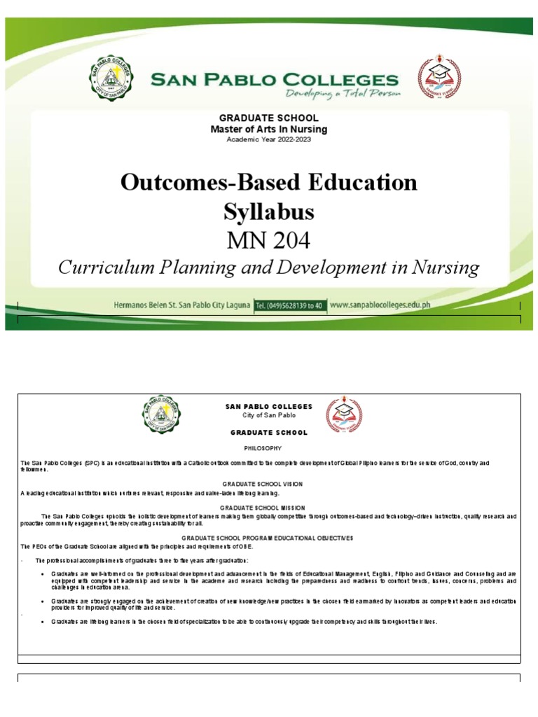 MN-204-SYLLABUS-CURRICULUM-PLANNING-DEVT-IN-NURSING (1) | PDF | Curriculum | Nursing