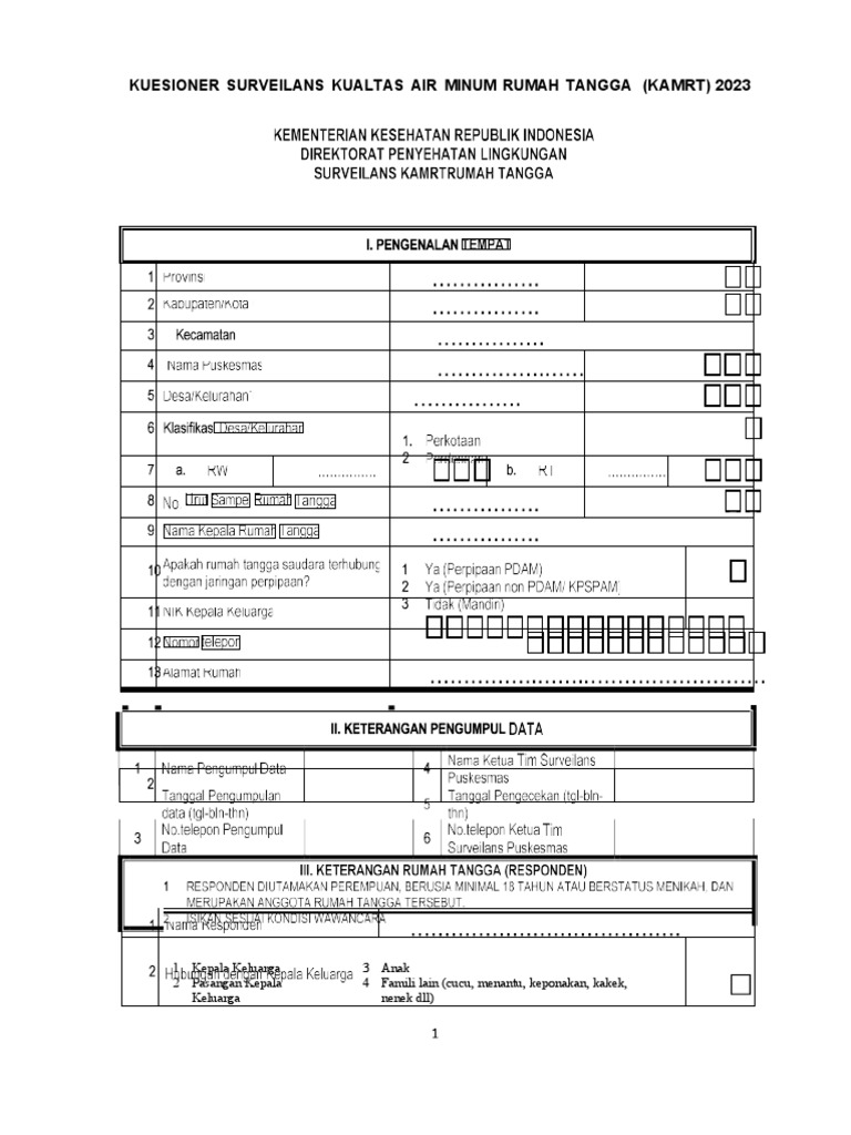 Kuesioner Surveilans KAMRT 2023 | PDF