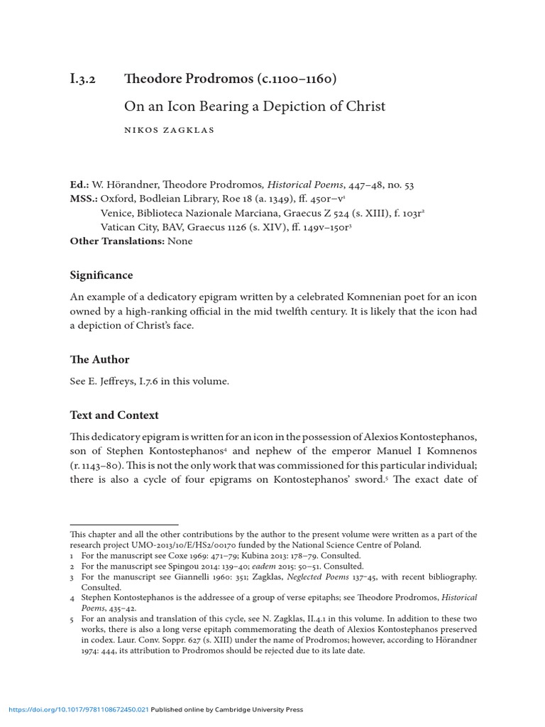 Theodore Prodromos On An Icon Bearing A Depiction of Christ | PDF ...