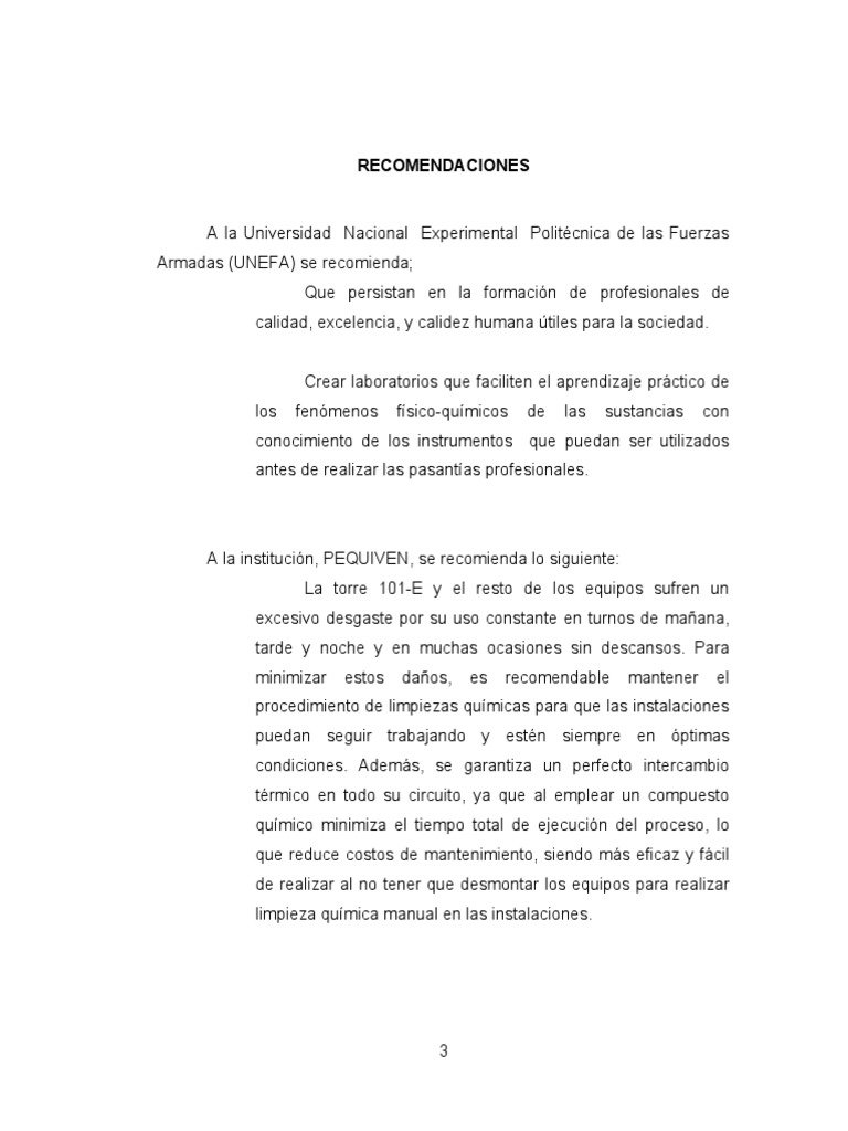 Recomendaciones para UNEFA y PEQUIVEN | PDF