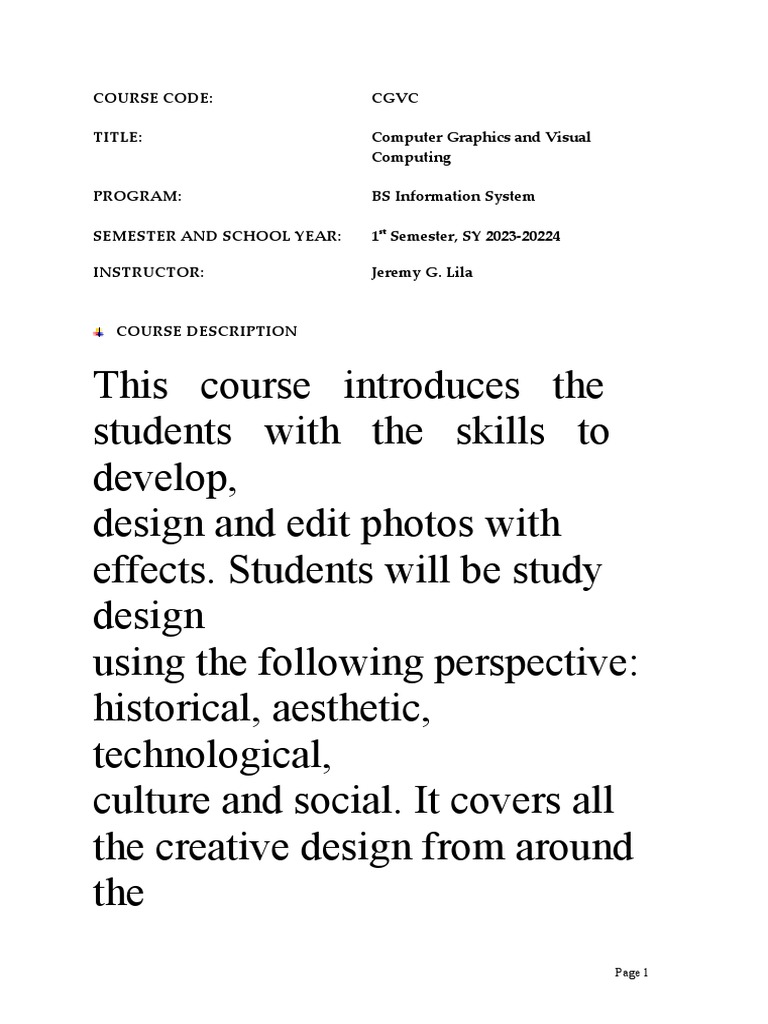 Comp Graphics-Syllabus | PDF | Adobe Photoshop | Computer Graphics Comp Graphics-Syllabus | PDF | Adobe Photoshop | Computer Graphics