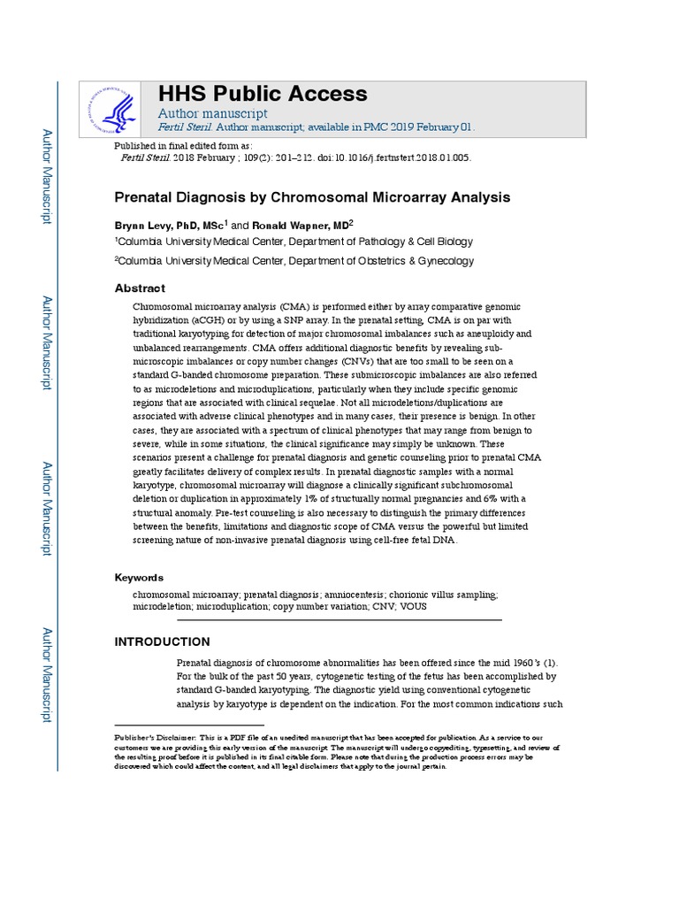 20 Prenatal Diagnosis By Chromosomal Microarray Analysis Pdf Clinical Medicine Medical