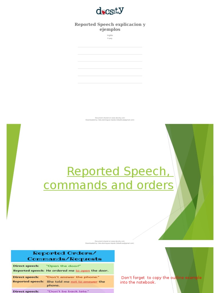 docsity-reported-speech-explicacion-y-ejemplos | PDF | Human Communication | Linguistics