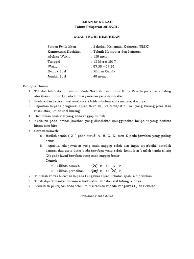 Us Produktif TKJ 2016-2017 | PDF