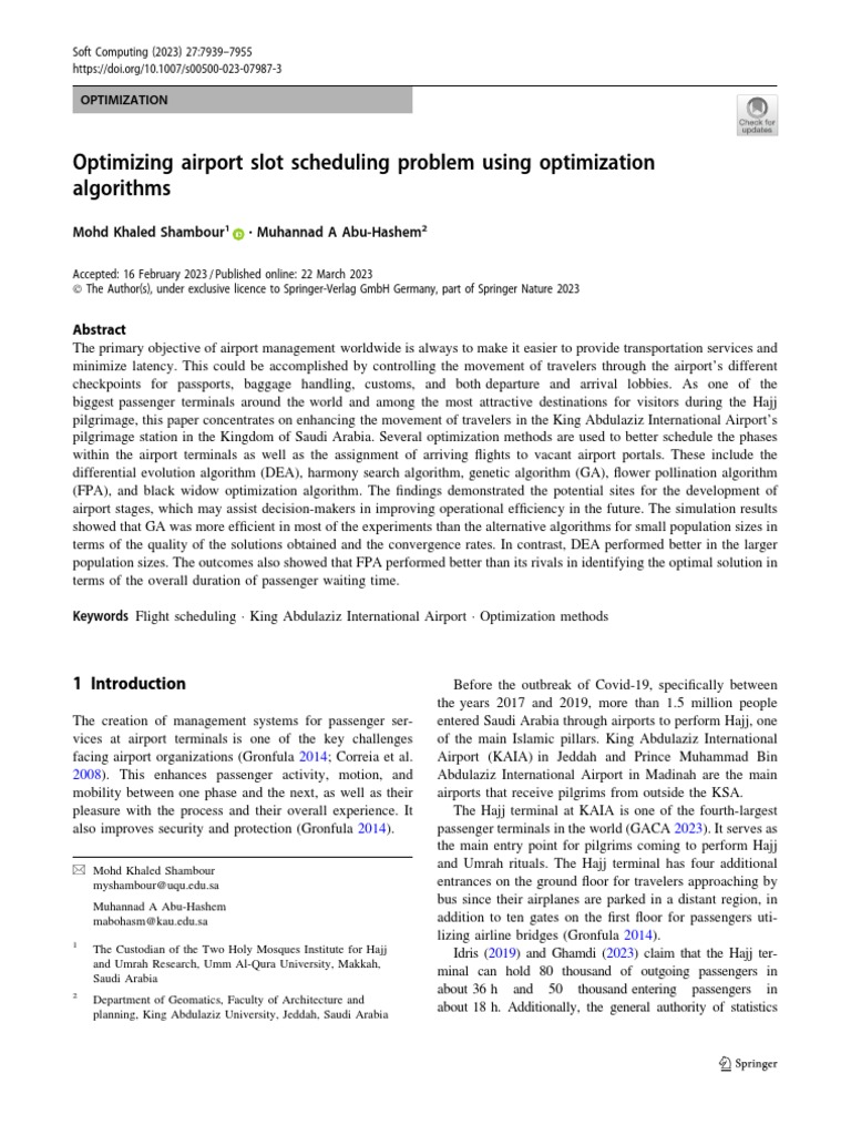 Optimizing Airport Slot Scheduling Problem Using Optimization Algorithms 2023 Springer