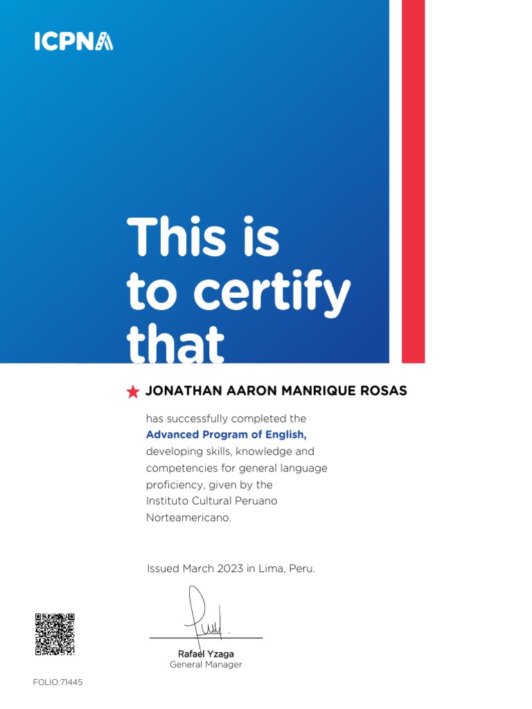 Certificado Icpna | PDF