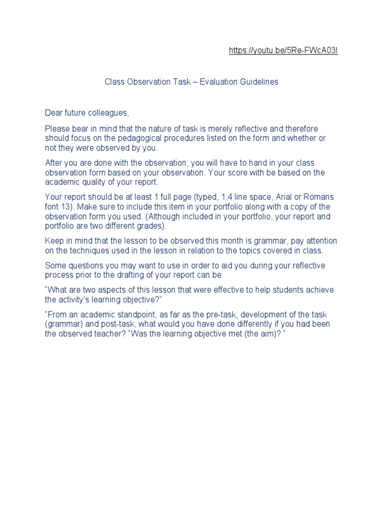 Focused Class Observation | PDF | Learning | Classroom