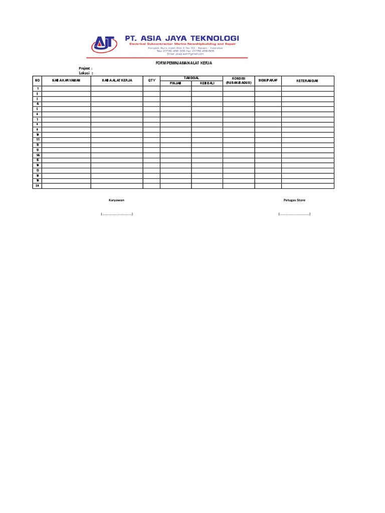 Form Peminjaman Alat Kerja | PDF