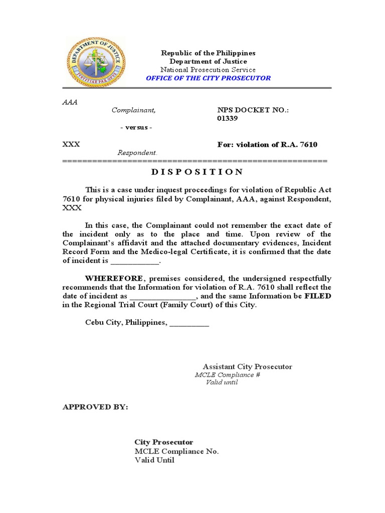 Inquest Resolution for R.A. 7610 Violation | PDF | Law