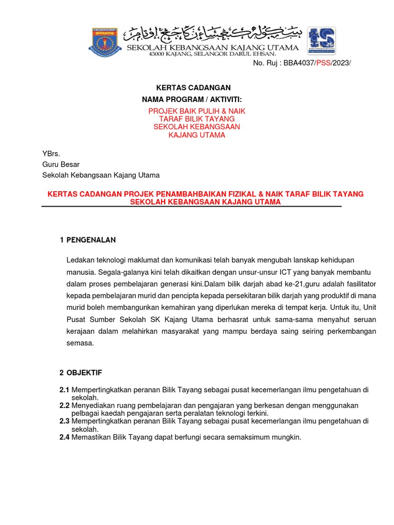 Kertas Kerja Naik Taraf Bilik Apd Sekata 2023 | PDF