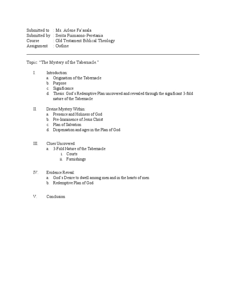 Tabernacle Outline | PDF