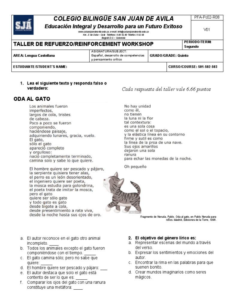 TALLER DE REFUERZO 2do Periodo 5° | PDF