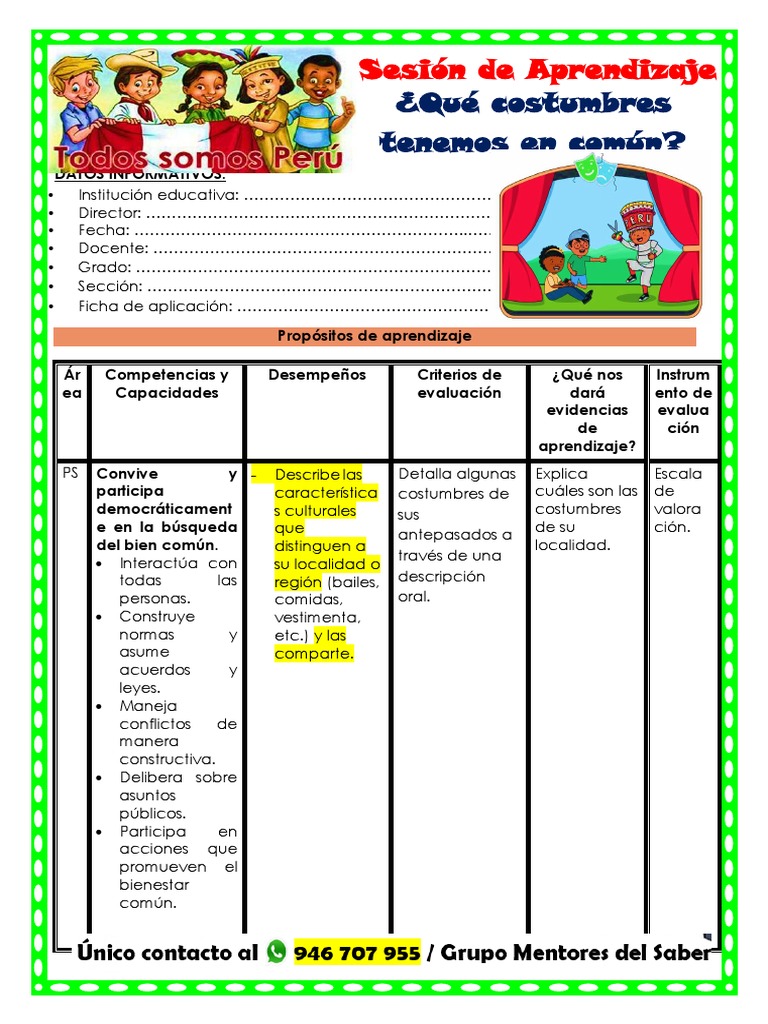 1° Sesión Día 1 PS Qué Costumbres Tenemos en Común Unidad 6 | PDF