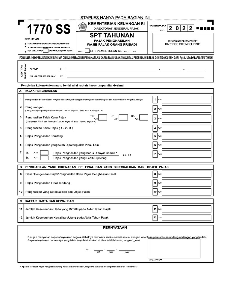 Formulir SPT 1770 SS 2022 | PDF
