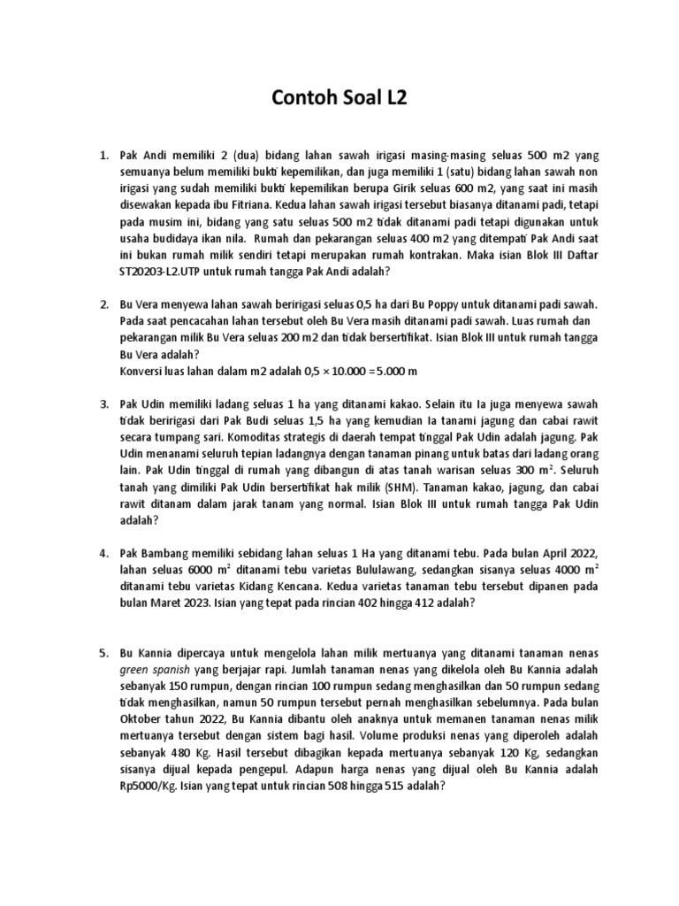 Contoh Soal Pertanian dan Lahan | PDF