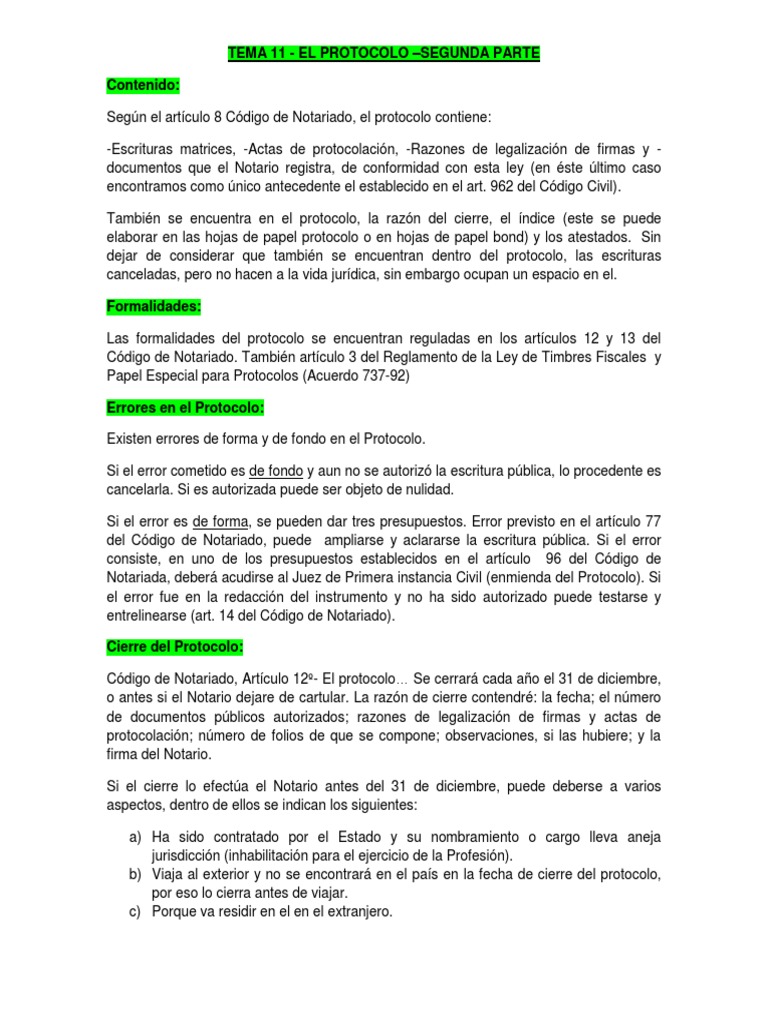 Protocolo Notarial: Contenido y Normas | PDF | Ley común | Derecho ...