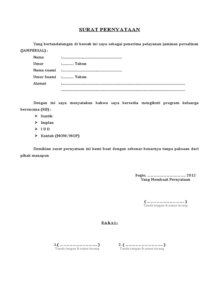 Surat Pernyataan Program KB | PDF