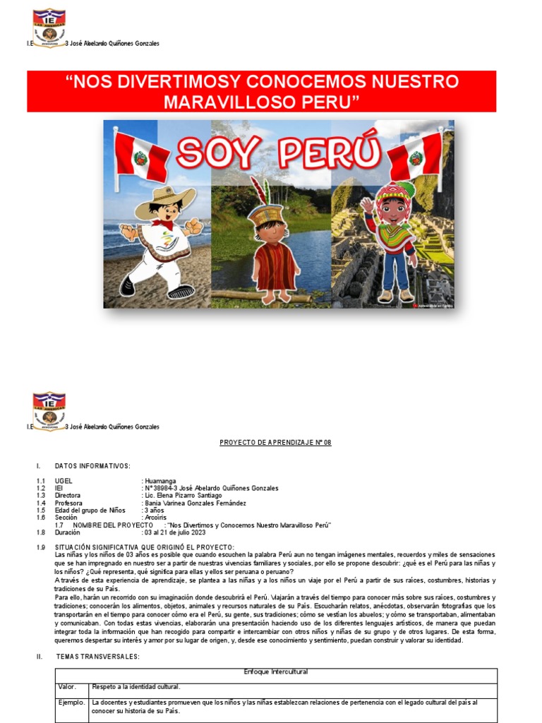 Proyecto #08 Nos Divertimosy Conocemos Nuestro Maravilloso Peru | PDF
