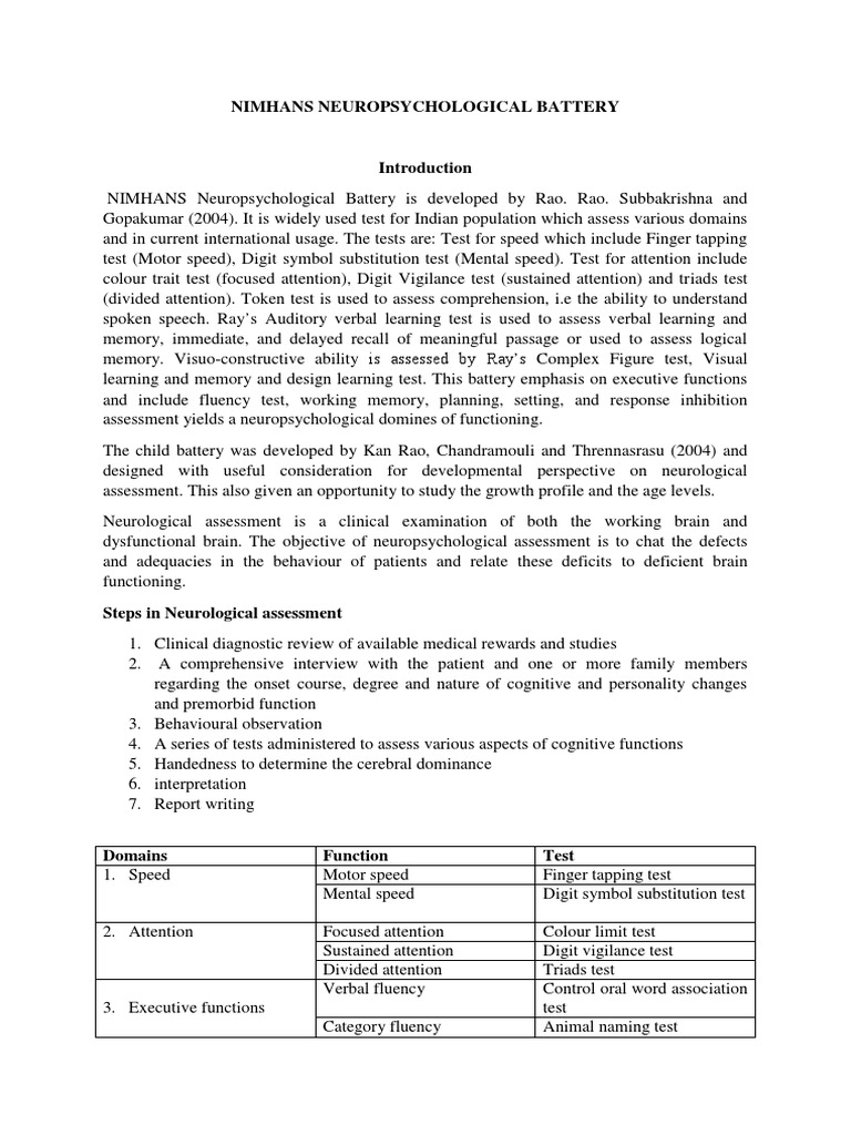 6.NIMHANS Neurolopsychological | PDF