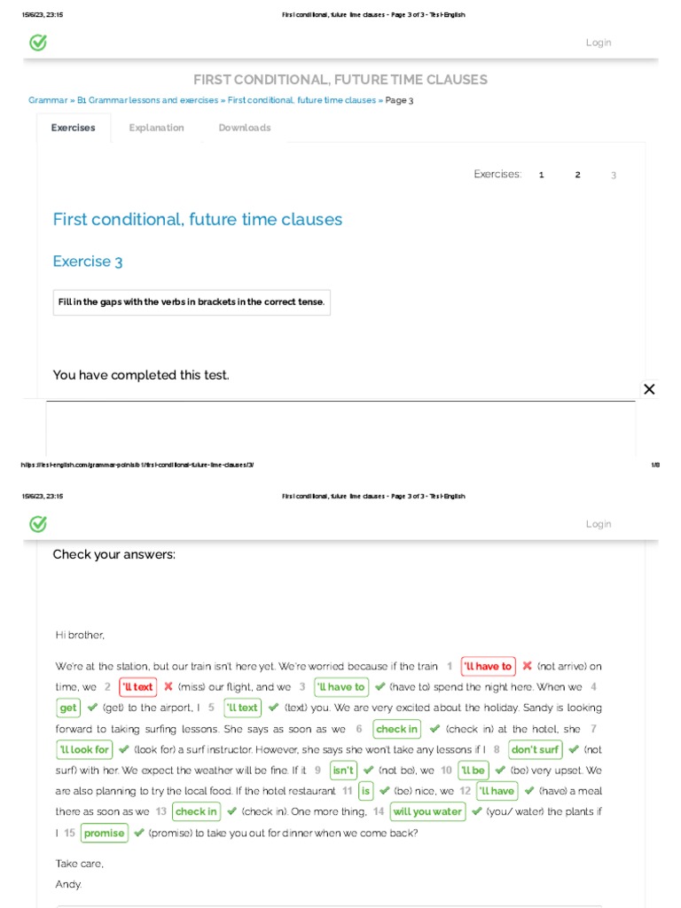 First Conditional, Future Time Clauses - Page 3 of 3 - Test-English | PDF
