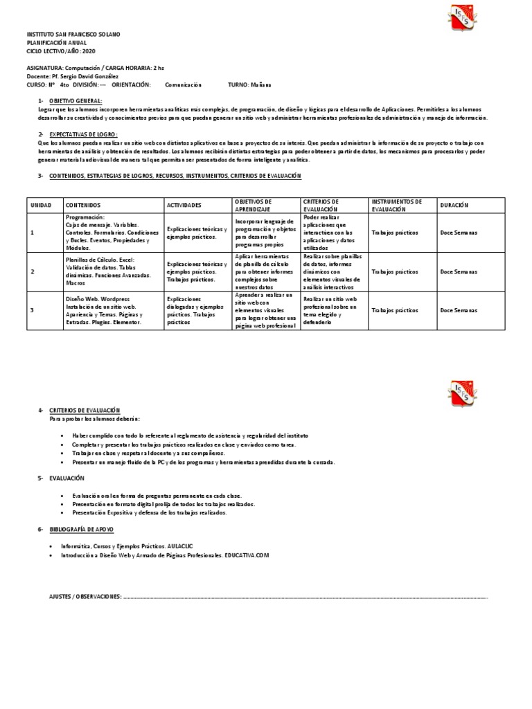 Computacion - 4to Año | PDF | Evaluación | Programación de computadoras